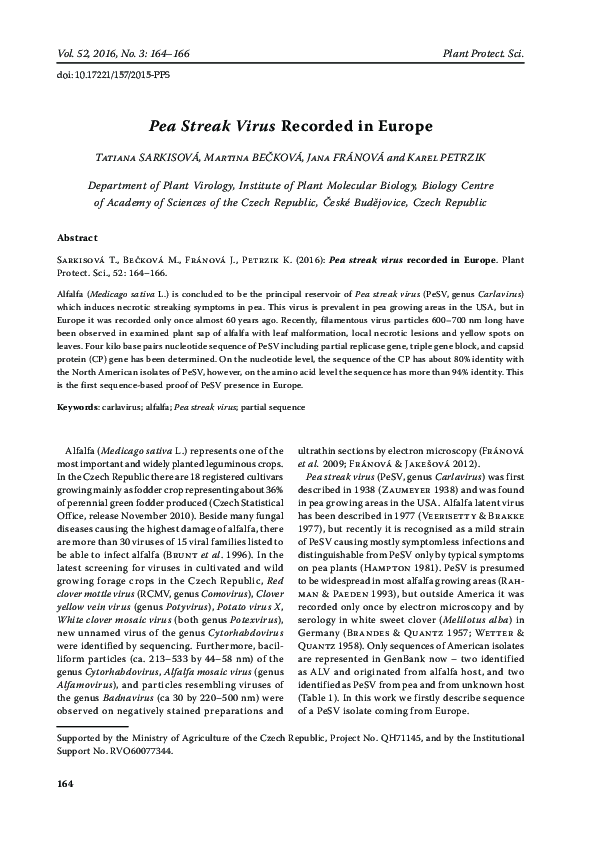 (PDF) Pea streak virus recorded in Europe