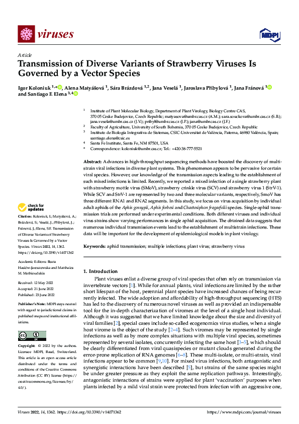(PDF) Transmission of Diverse Variants of Strawberry Viruses Is ...