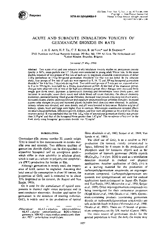 (PDF) Acute and subacute inhalation toxicity of germanium dioxide in rats