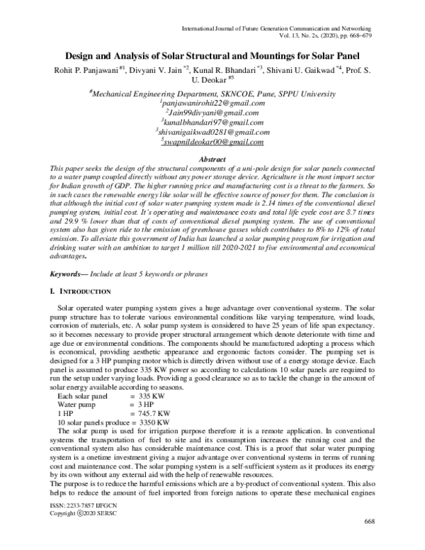 (PDF) Design and Analysis of Solar Structural and Mountings for Solar Panel