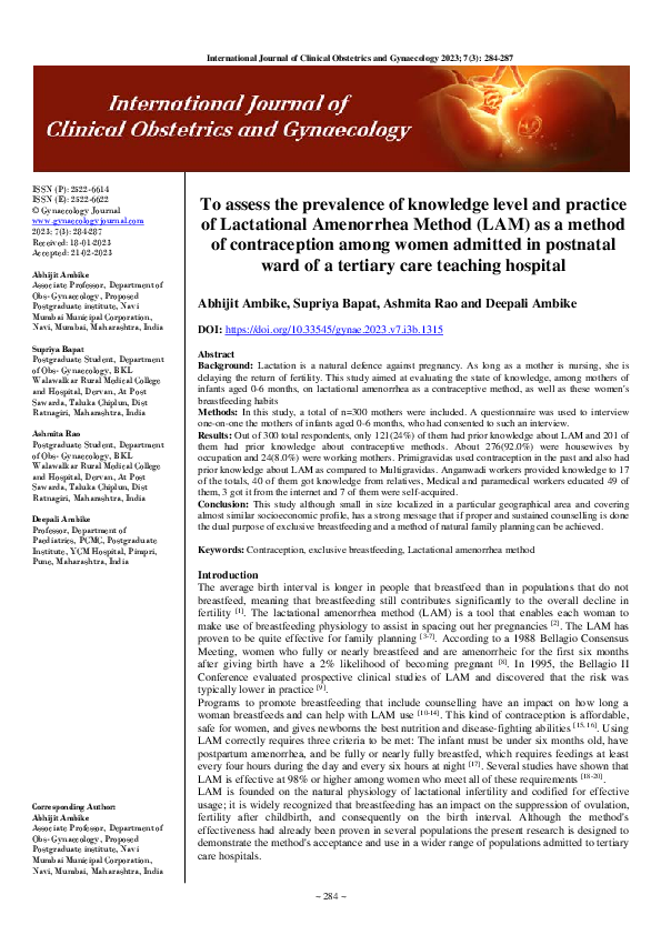 (PDF) To assess the prevalence of knowledge level and practice of ...
