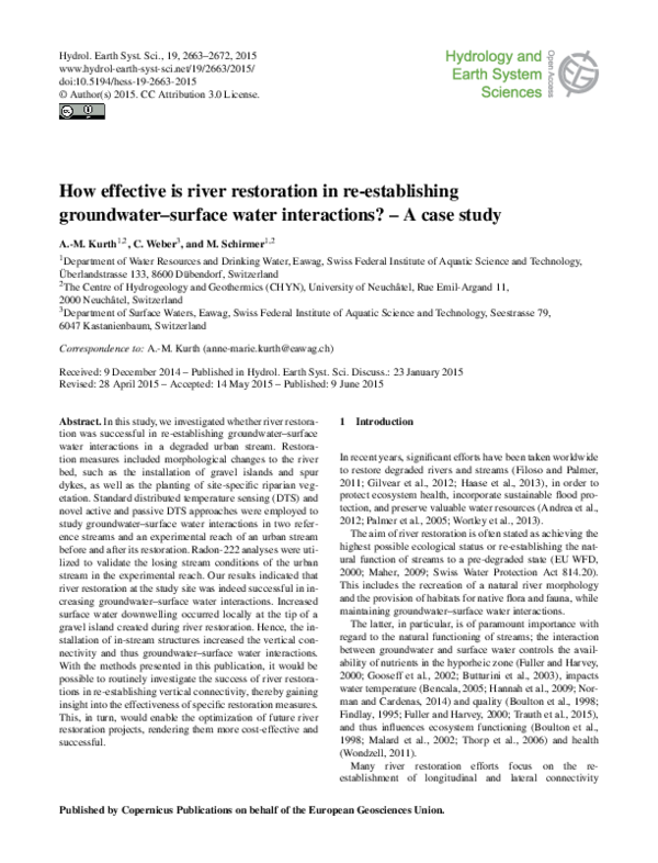(PDF) How effective is river restoration in re-establishing groundwater ...