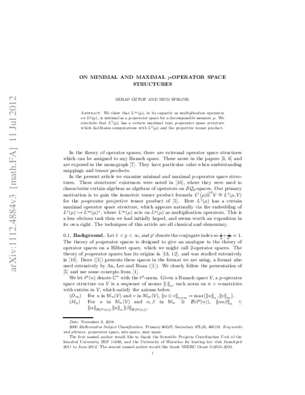 (PDF) Minimal and maximal $p$-operator space structures