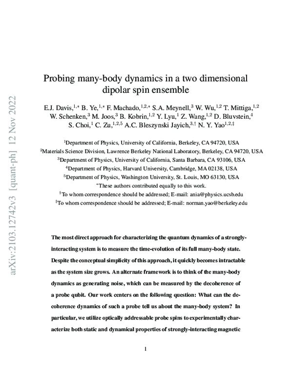 (PDF) Probing many-body dynamics in a two dimensional dipolar spin ensemble