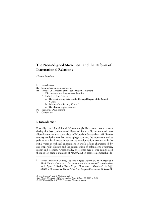 (PDF) The Non-Aligned Movement and the Reform of International Relations