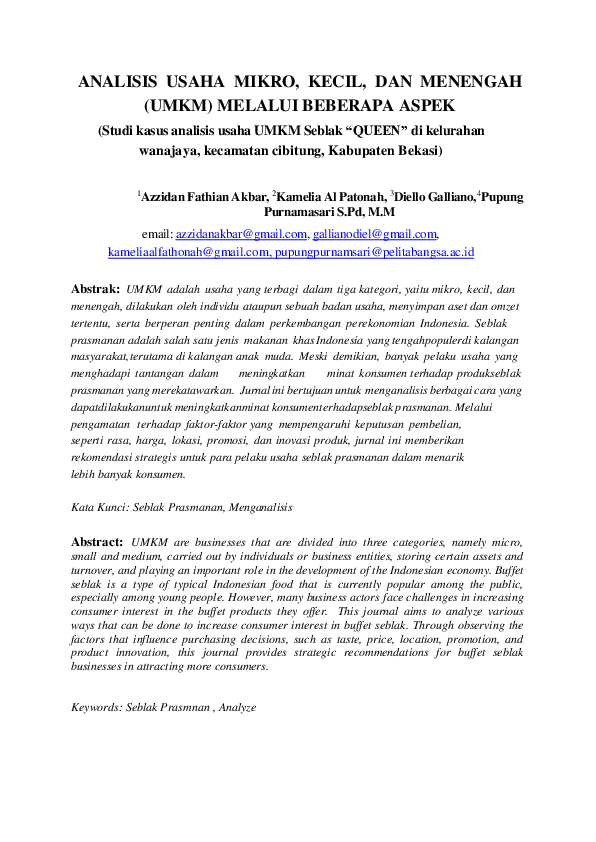 (PDF) Jurnal Analisis Seblak Prasmanan Queen