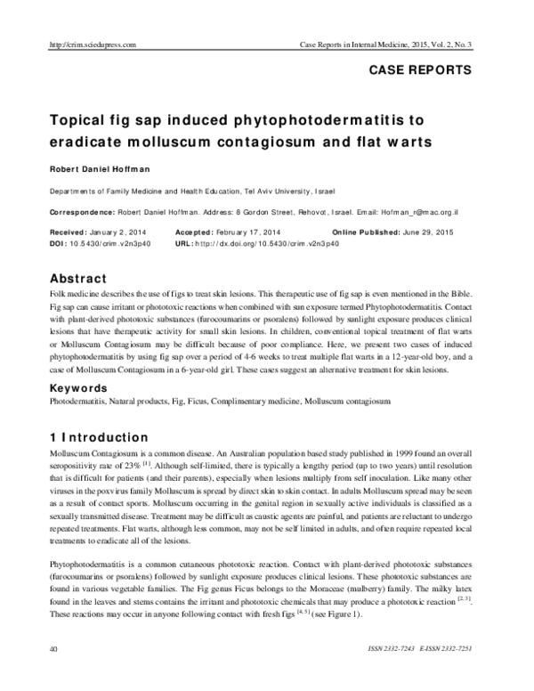(PDF) Topical fig sap induced phytophotodermatitis to eradicate molluscum contagiosum and flat warts