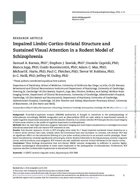 (PDF) Impaired limbic cortico-striatal structure and sustained visual attention in a rodent ...