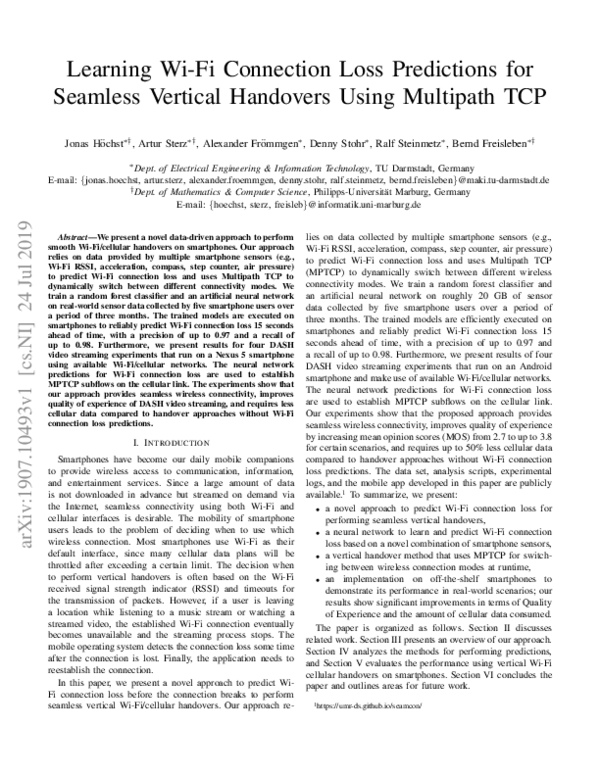 (PDF) Learning Wi-Fi Connection Loss Predictions for Seamless Vertical ...