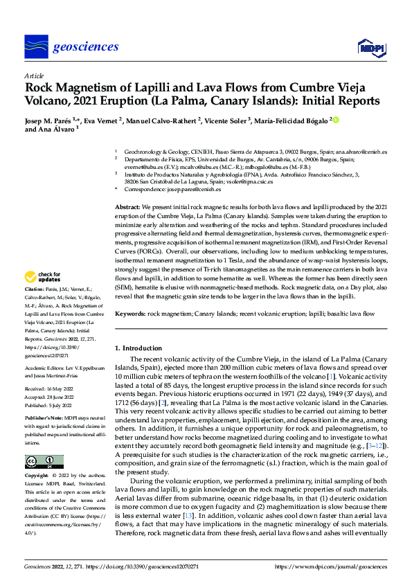 (PDF) Rock Magnetism of Lapilli and Lava Flows from Cumbre Vieja ...