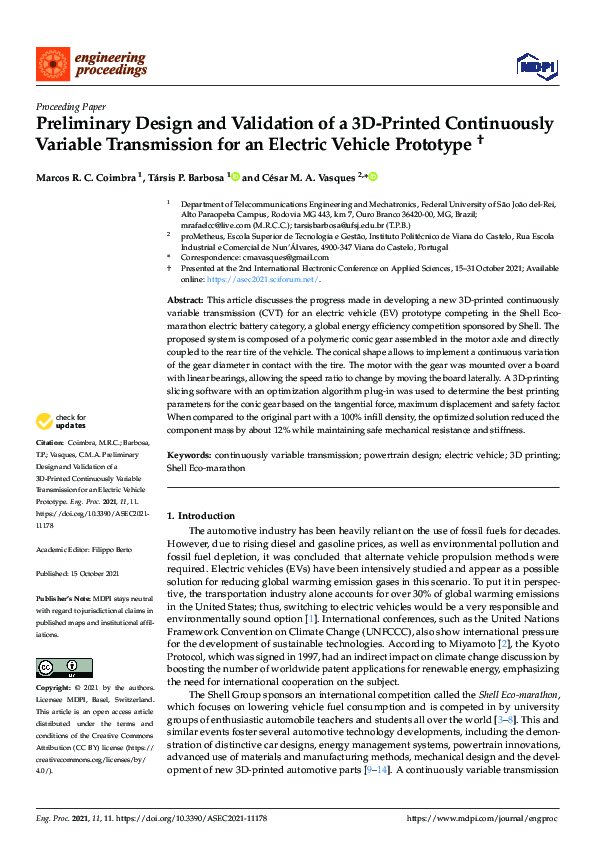 (PDF) Preliminary Design and Validation of a 3D-Printed Continuously Variable Transmission for ...