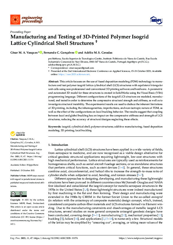 (PDF) Manufacturing and Testing of 3D-Printed Polymer Isogrid Lattice ...