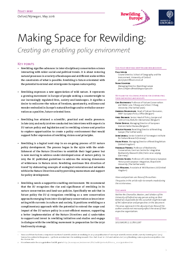 (PDF) Making space for rewilding: creating an enabling policy enviornment
