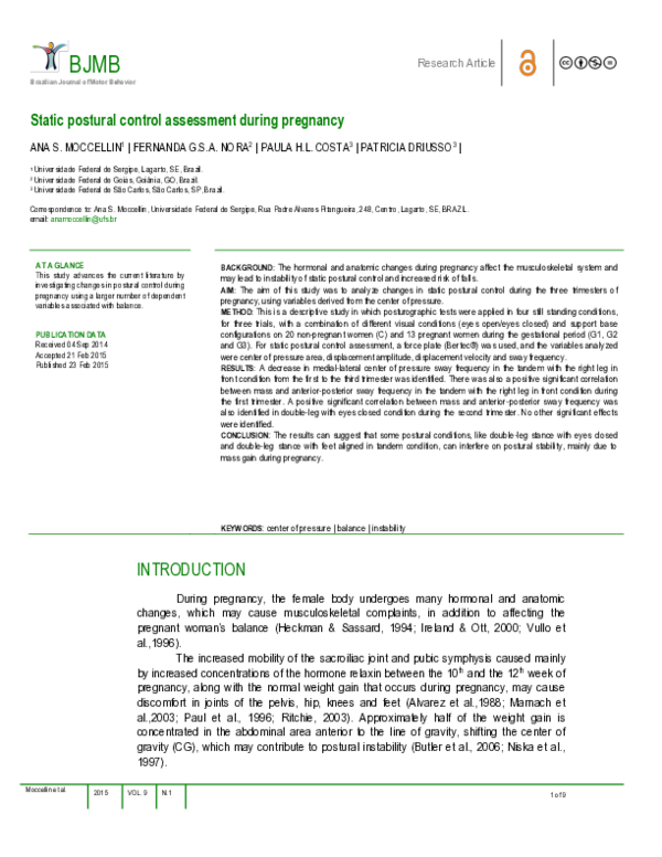 (PDF) Static postural control assessment during pregnancy
