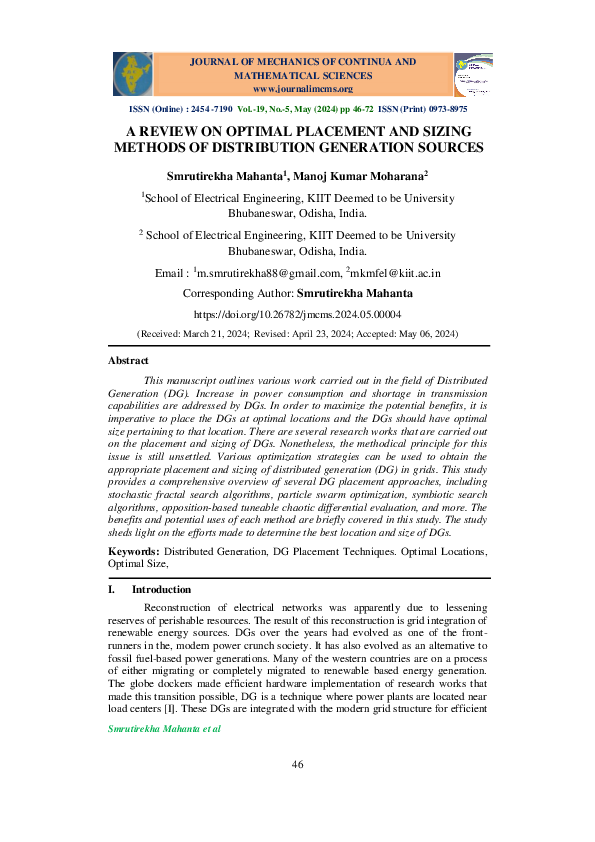 Pdf A Review On Optimal Placement And Sizing Methods Of Distribution Generation Sources