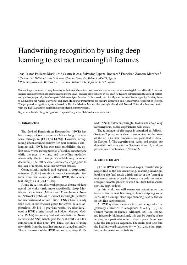 (PDF) Handwriting recognition by using deep learning to extract meaningful features