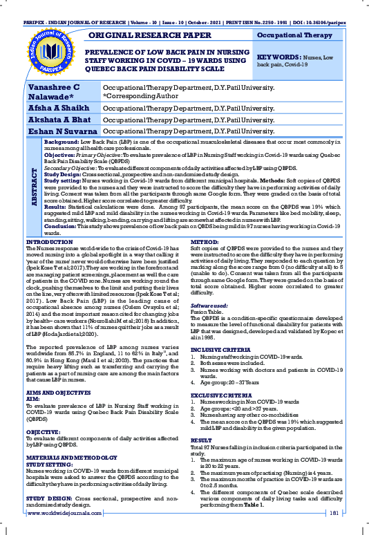 (PDF) Prevalence of Low Back Pain in Nursing Staff Working in Covid ...