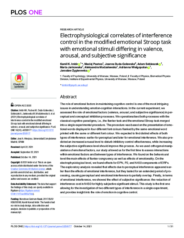 (PDF) Electrophysiological correlates of interference control in the ...