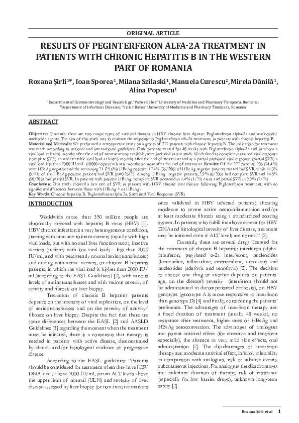 (PDF) Results of Peginterferon ALFA-2A Treatment in Patients with ...