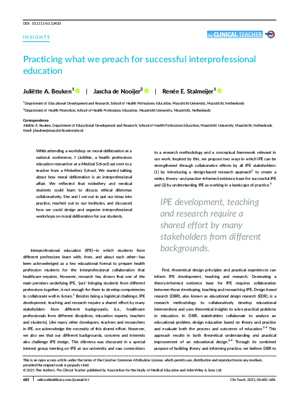 (PDF) Practicing what we preach for successful interprofessional education