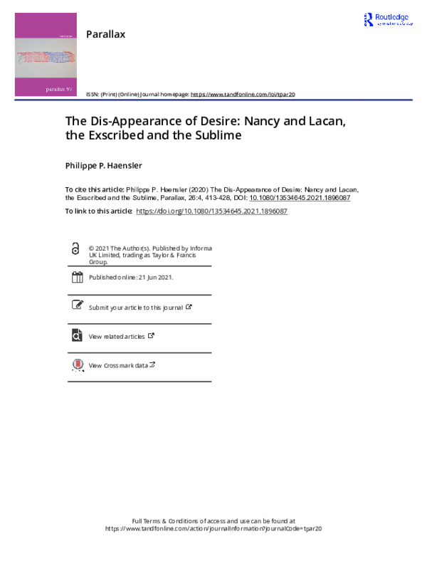 (PDF) The Dis-Appearance of Desire: Nancy and Lacan, the Exscribed and ...