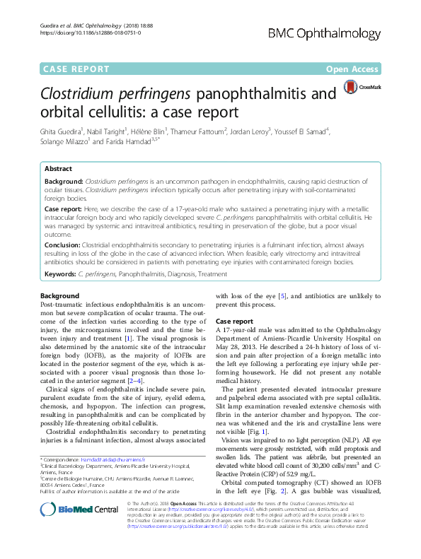 (PDF) Clostridium perfringens panophthalmitis and orbital cellulitis: a case report