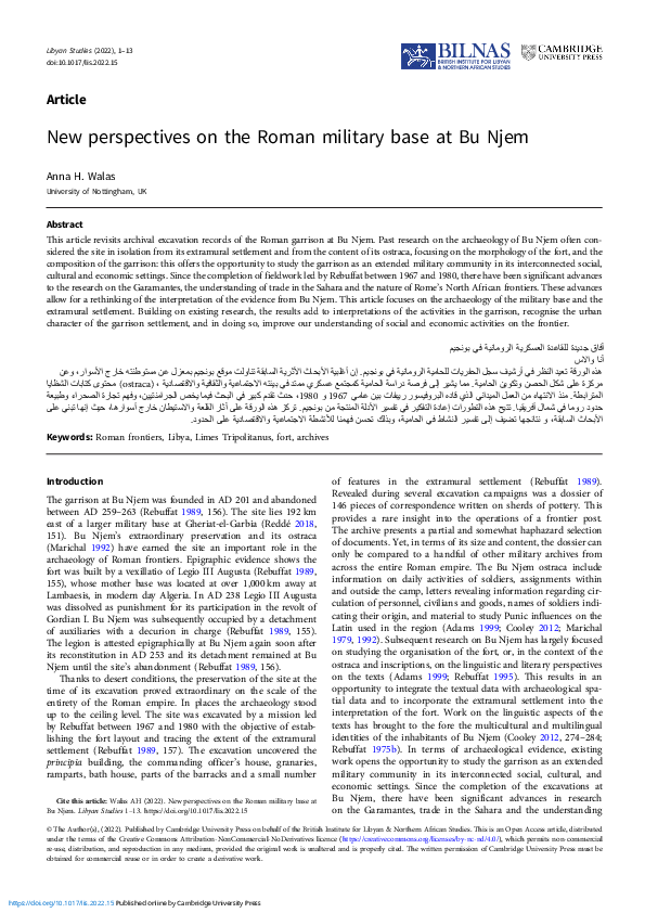 (PDF) New perspectives on the Roman military base at Bu Njem