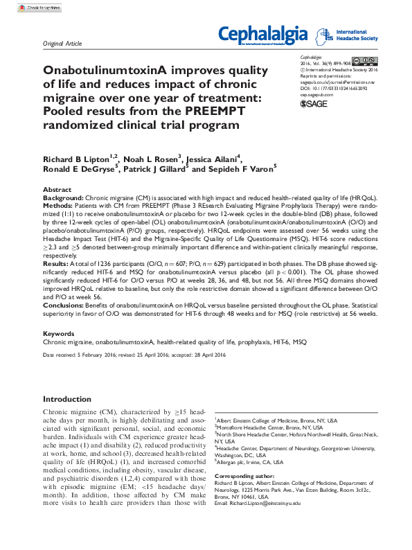 (PDF) OnabotulinumtoxinA improves quality of life and reduces impact of ...