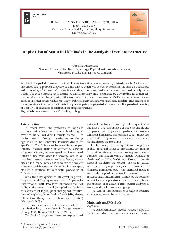(PDF) Application of Statistical Methods in the Analysis of Sentence ...