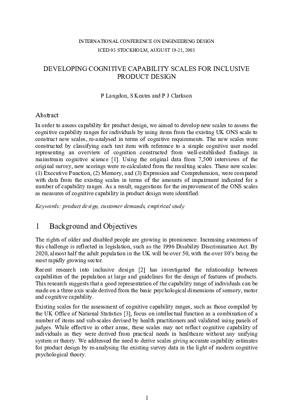 (PDF) New Cognitive Capability Scales for Inclusive Product Design