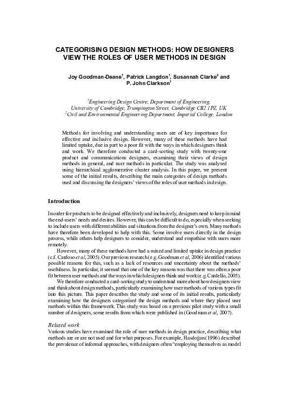 (PDF) Categorising Design Methods