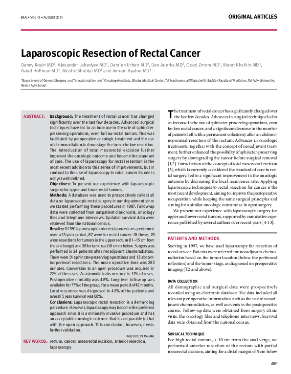 (PDF) Laparoscopic Resection of Rectal Cancer