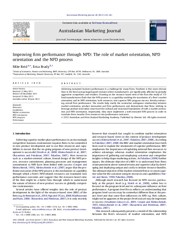 (PDF) Improving firm performance through NPD: The role of market orientation, NPD orientation ...