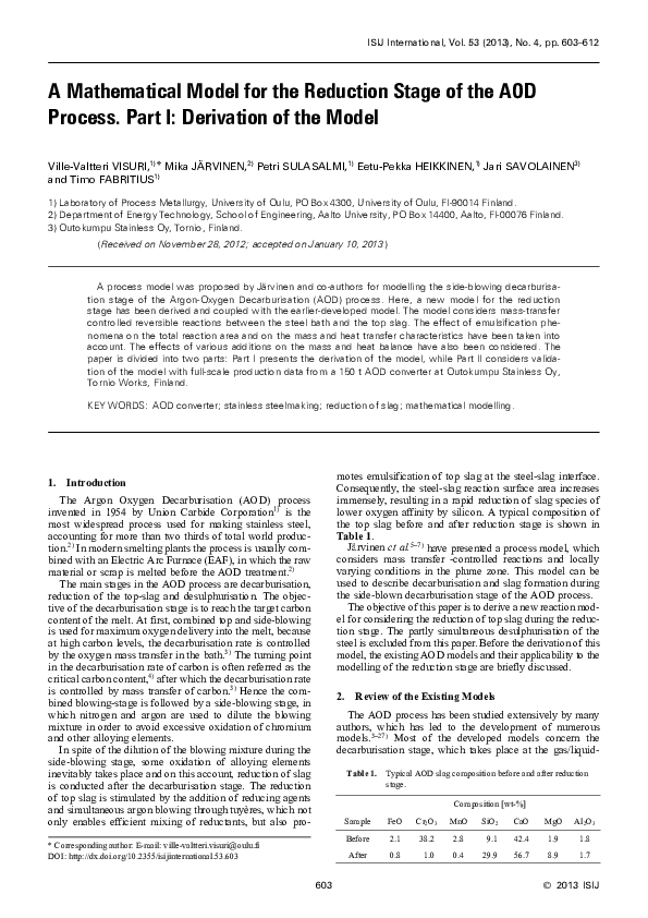 (PDF) A Mathematical Model for the Reduction Stage of the AOD Process ...