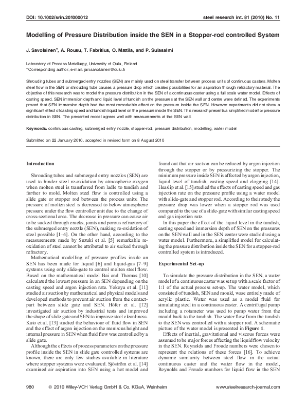 (PDF) Modelling of Pressure Distribution inside the SEN in a Stopper ...