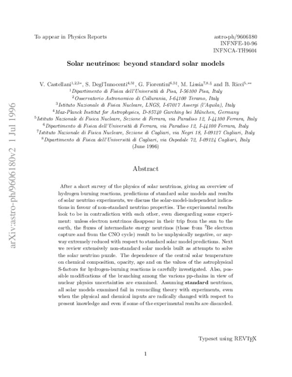 (PDF) Solar neutrinos: beyond standard solar models