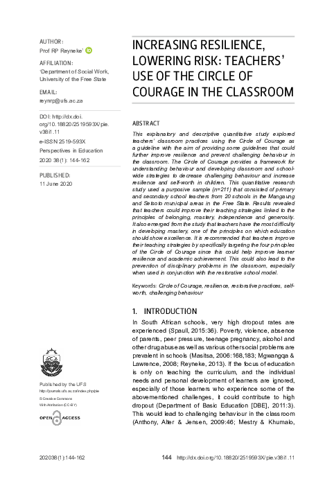 (PDF) Increasing resilience, lowering risk: teachers’ use of the circle ...