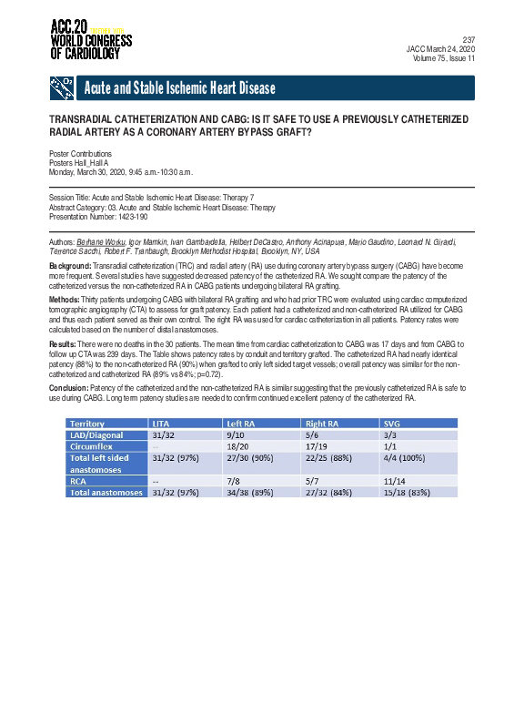 (PDF) Transradial Catheterization and Cabg: Is It Safe to Use a ...