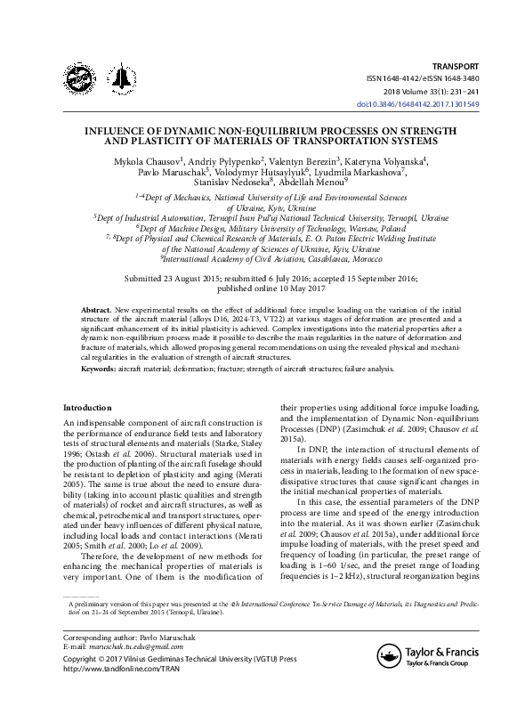 (PDF) Influence of dynamic non-equilibrium processes on strength and plasticity of materials of ...