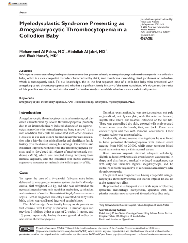 (PDF) Myelodysplastic Syndrome Presenting as Amegakaryocytic ...