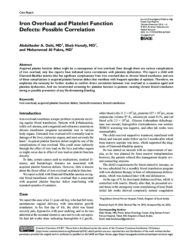 (PDF) Iron Overload and Platelet Function Defects: Possible Correlation