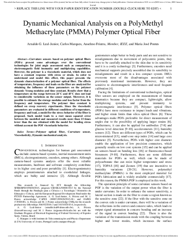 (PDF) Dynamic Mechanical Analysis on a PolyMethyl Methacrylate (PMMA) Polymer Optical Fiber