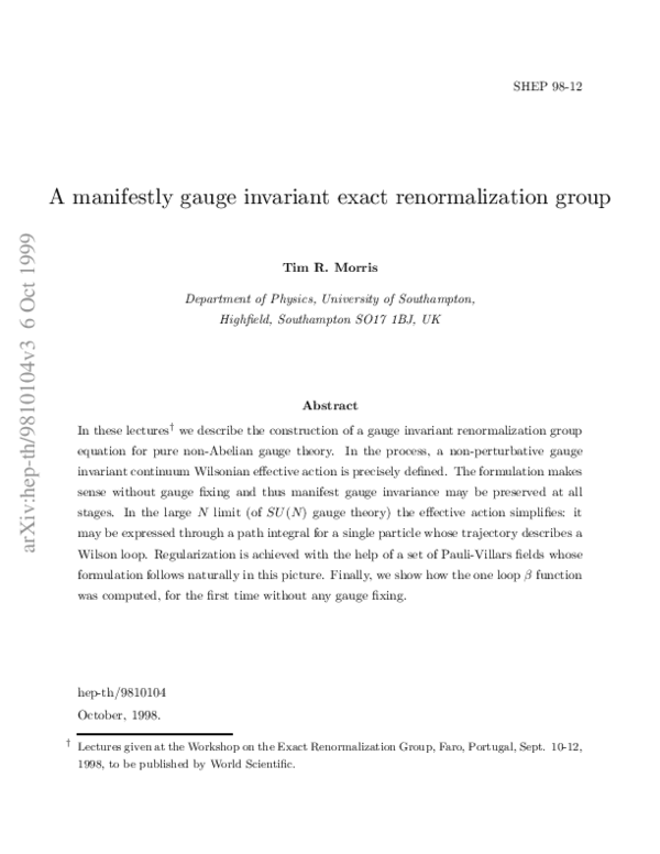 (PDF) A manifestly gauge invariant exact renormalization group