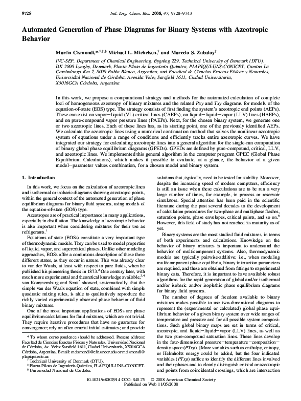 (PDF) Automated Generation of Phase Diagrams for Binary Systems with Azeotropic Behavior