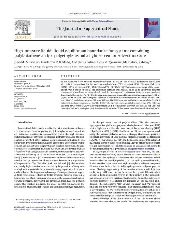 (PDF) High-pressure liquid–liquid equilibrium boundaries for systems ...