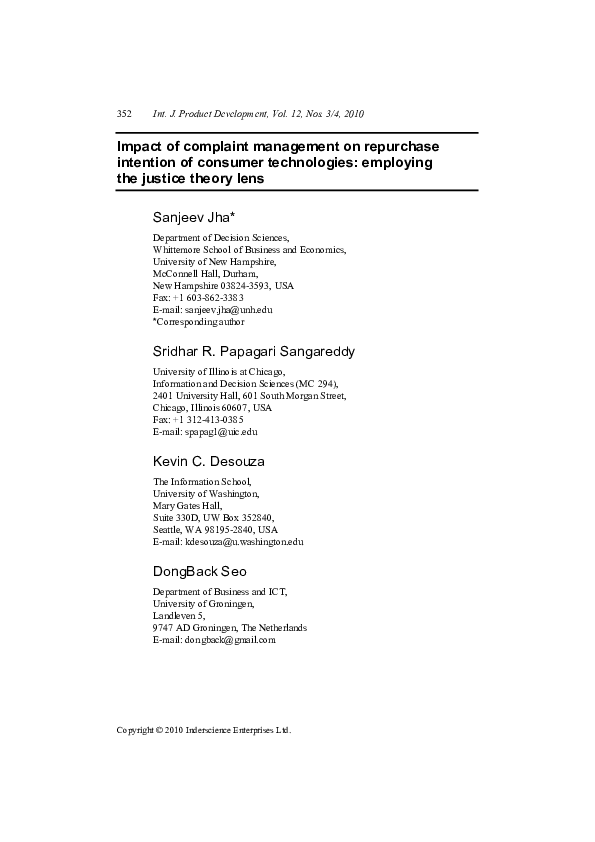 (PDF) Impact of complaint management on repurchase intention of ...