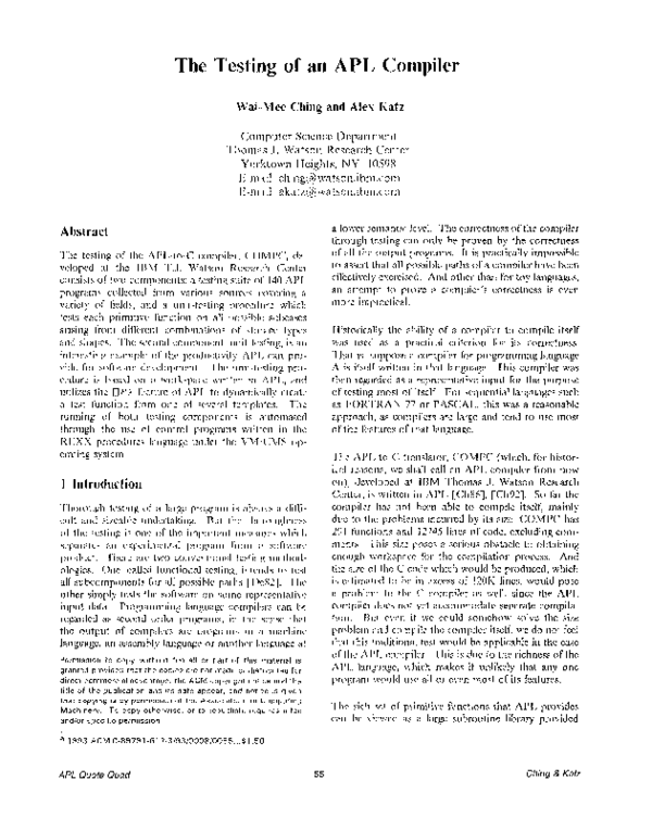 (PDF) The testing of an APL compiler
