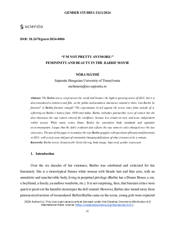 (PDF) "Im Not Pretty Anymore :" Femininity and Beauty in the Barbie Movie