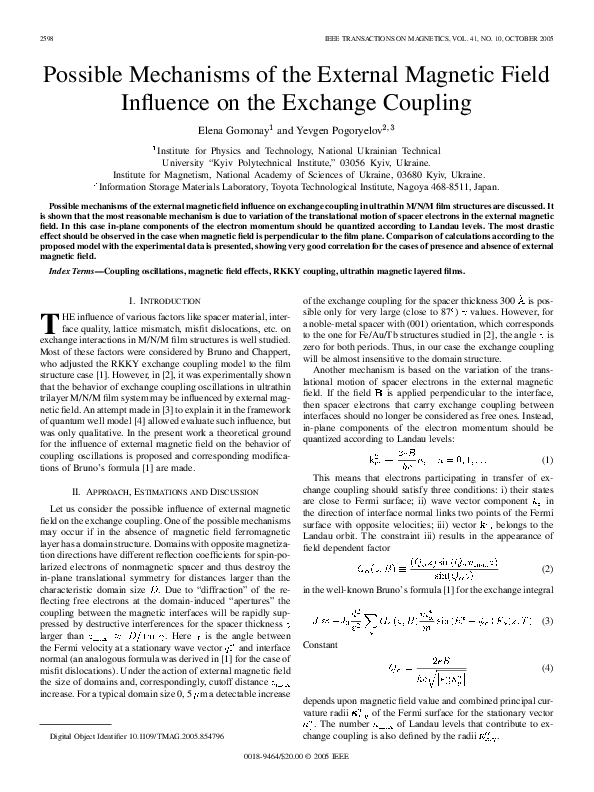 (PDF) Possible mechanisms of the external magnetic field influence on ...