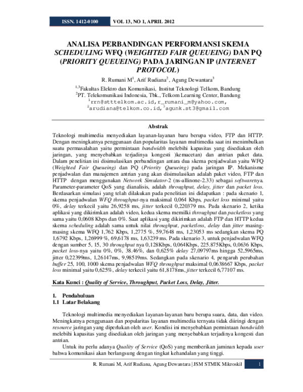 (PDF) Analisa Perbandingan Performansi Skema Scheduling WFQ (Weighted Fair Queueing) dan PQ ...
